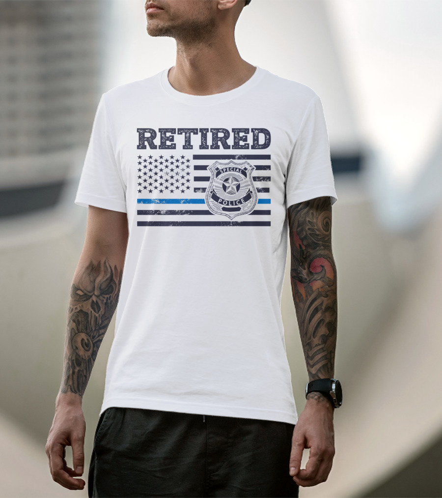 RETIED SPECIAL POLICE BADGE THIN BLUE LINE AMERICAN FLAG T-Shirt