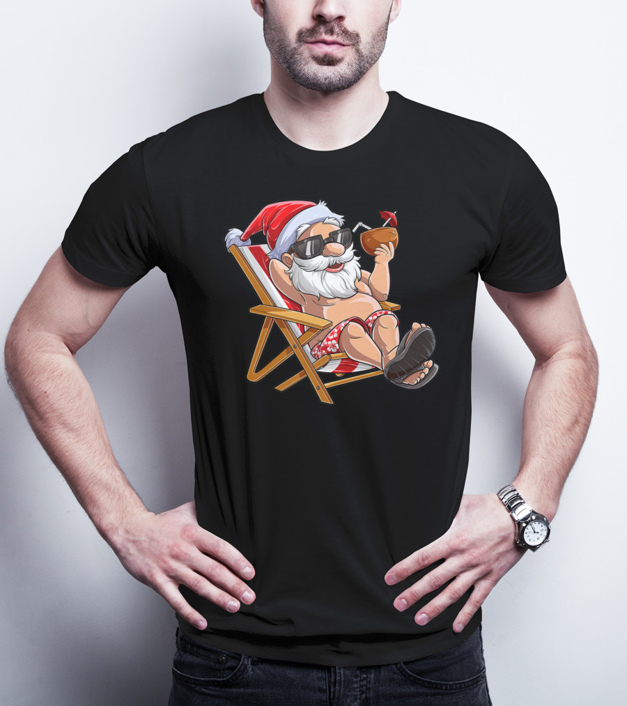 Santa Enjoying Summer Vibes With A Coconut Drink T-Shirt