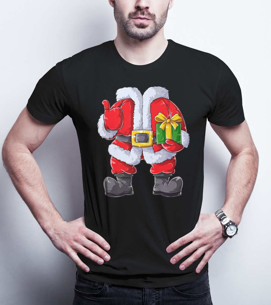 Santa Claus Costume With Gift Holiday Boys Christmas T-Shirt