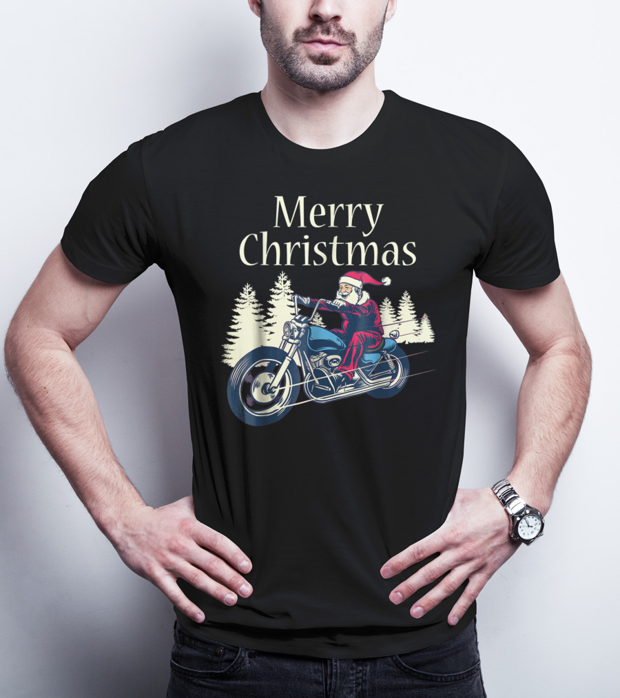 Merry Christmas Santa Claus Riding Motorcycle T-Shirt