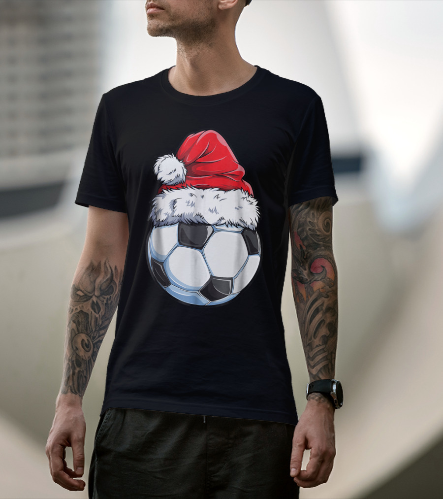 Santa Hat On Soccer Ball Christmas Xmas T-Shirt