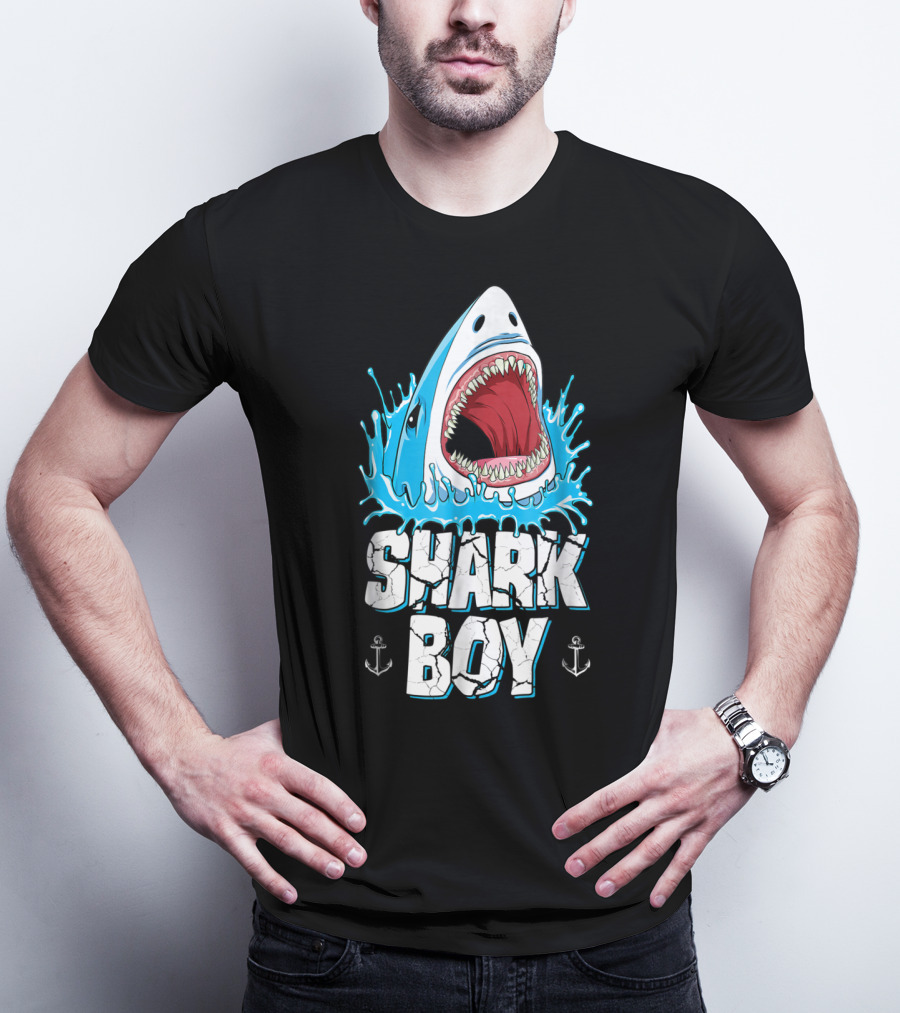 SHARK BOY Fierce Shark With Splashes And Anchors T-Shirt