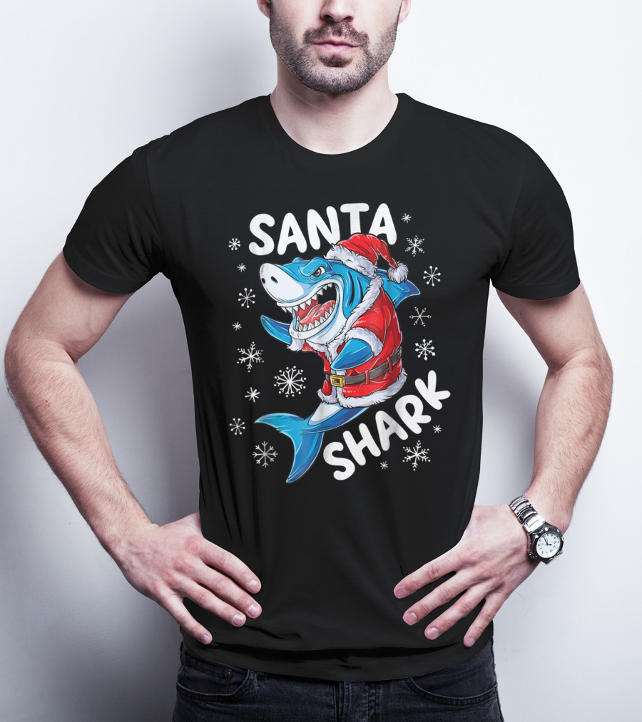 Santa Shark Christmas Boys Men T-Shirt