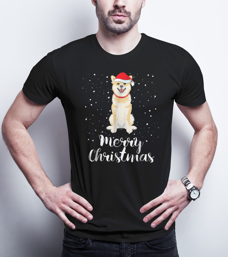 Merry Christmas Shiba Inu With Santa Hat Matching Family Group T-Shirt