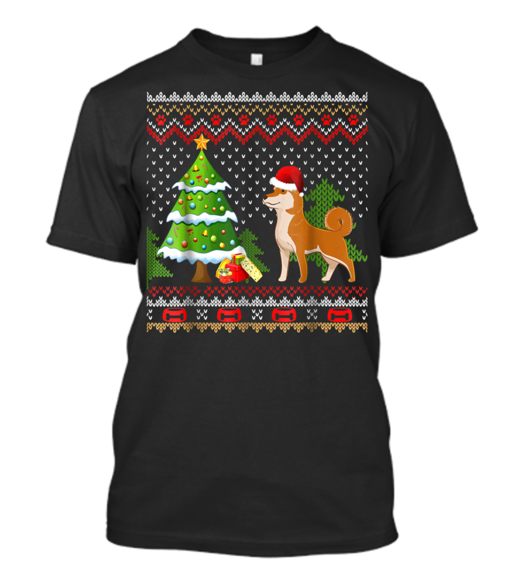 Shiba Inu Santa Christmas Tree Presents UglyDog T-Shirt