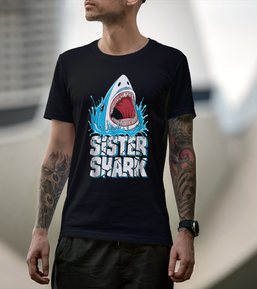 Sister Shark Family Splashing Water Jaws Open T-Shirt