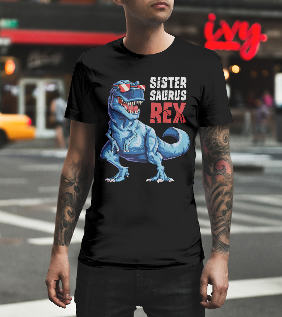 Sister Saurus Rex Dinosaur With Sunglasses T-Shirt