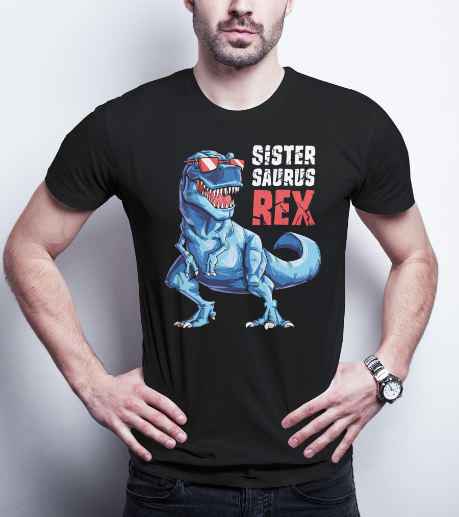 Sister Saurus Rex Dinosaur With Sunglasses T-Shirt