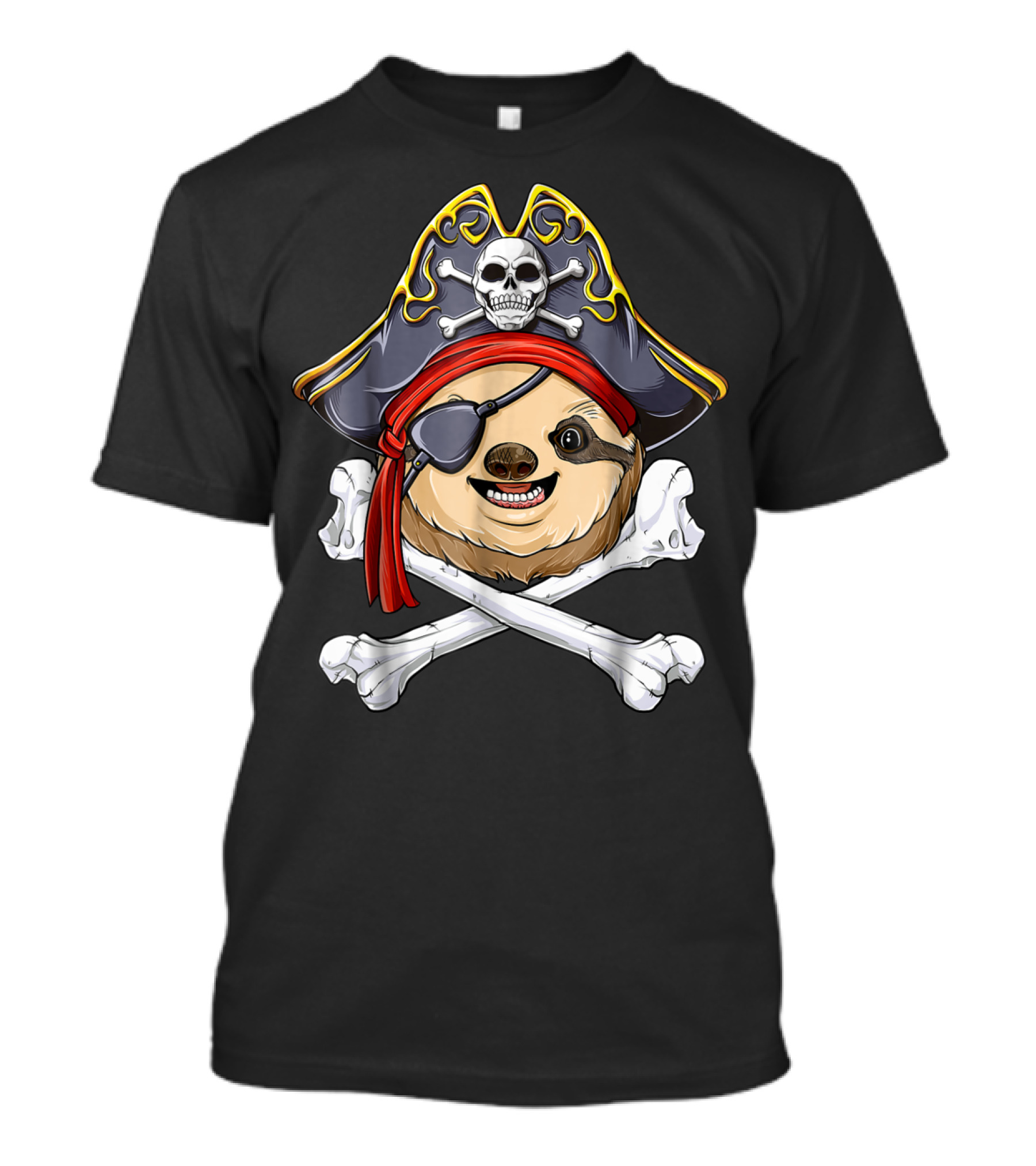 Pirate Sloth With Jolly Roger Skull And Crossbones T-Shirt