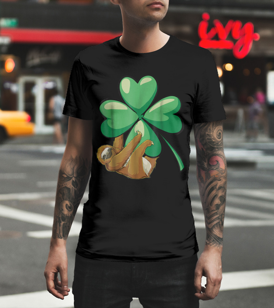 St Patricks Day Sloth Hugging Shamrock T-Shirt