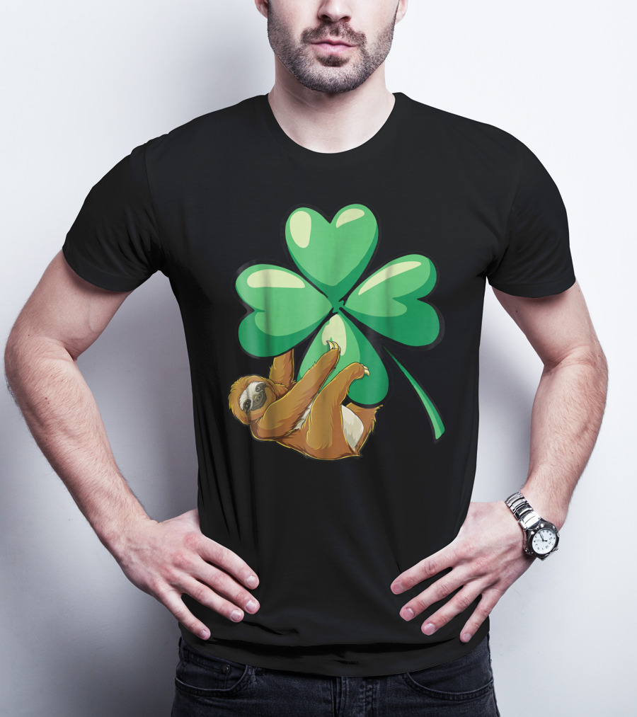 St Patricks Day Sloth Hugging Shamrock T-Shirt