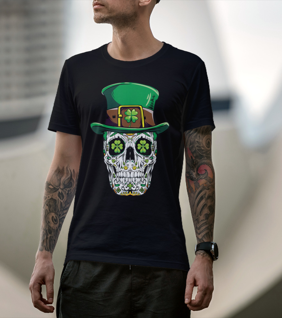 Sugar Skull Clover Top Hat T-Shirt
