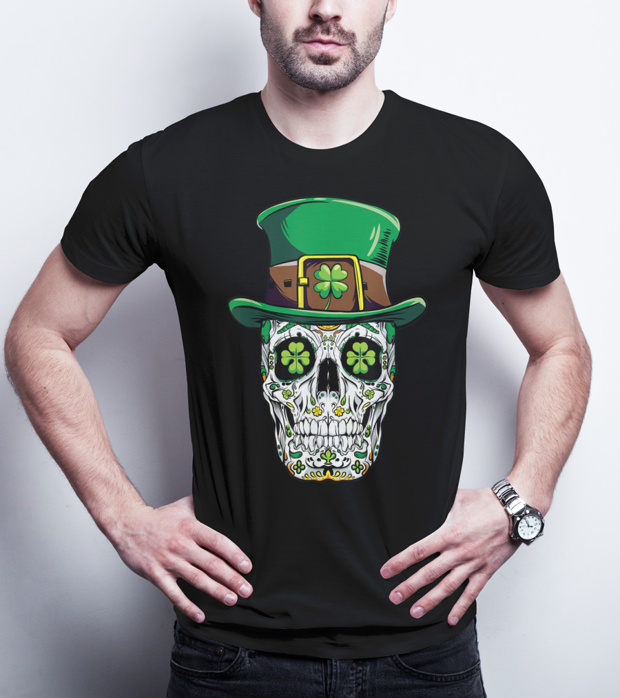 Sugar Skull Clover Top Hat T-Shirt