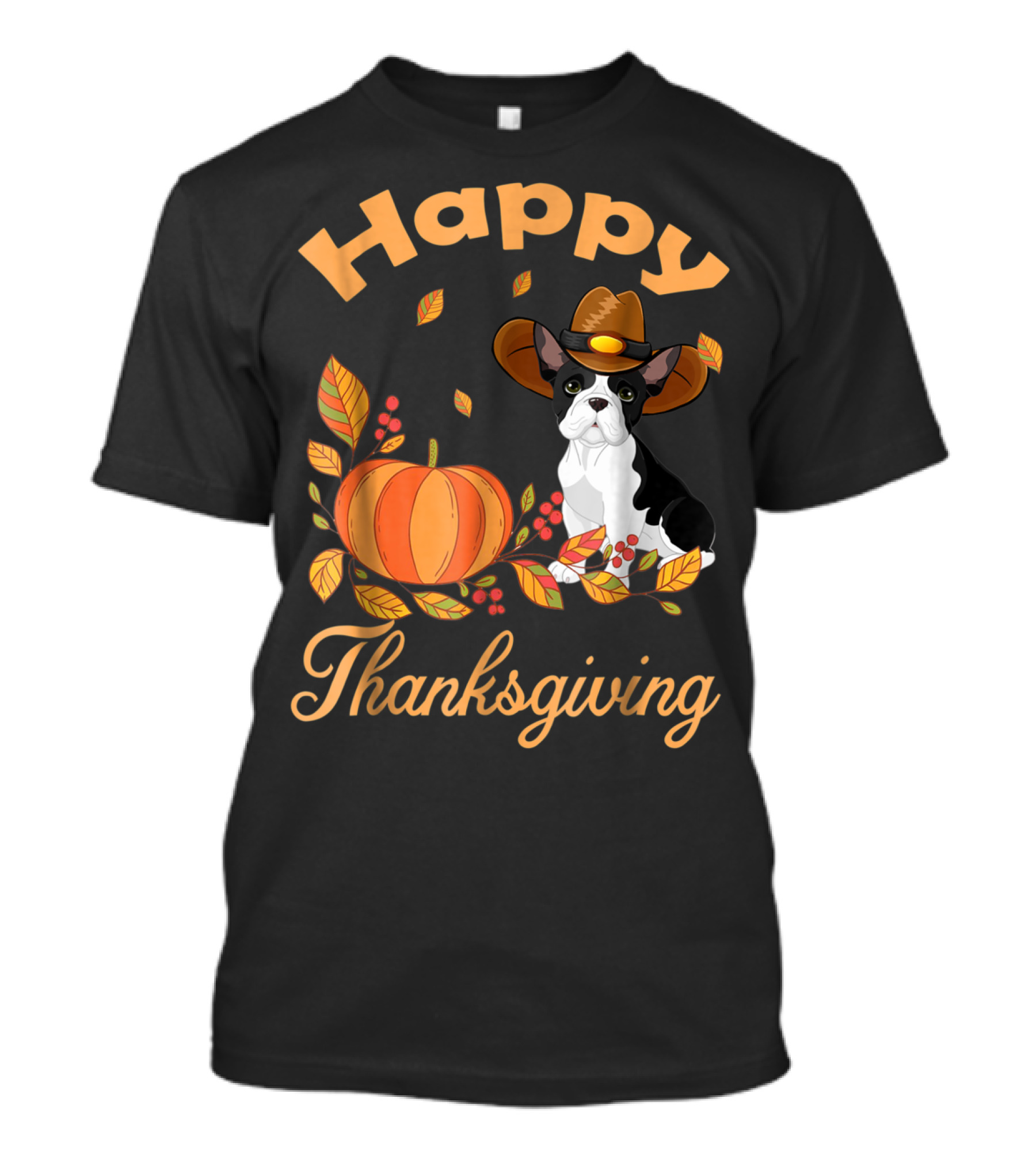 Happy Thanksgiving French Bulldogs Pilgrim Pumpkin Leaves T-Shirt
