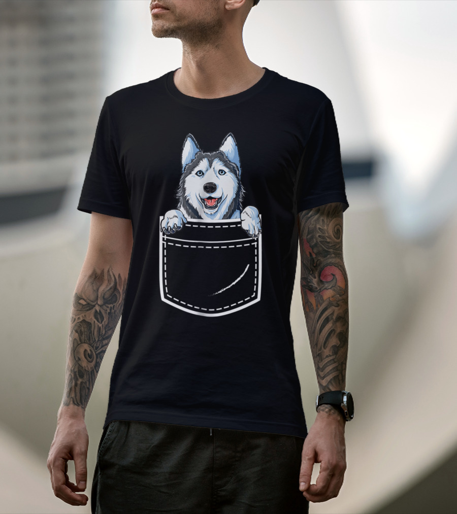 Siberian Husky Peeking From Your Front Pocket T-Shirt