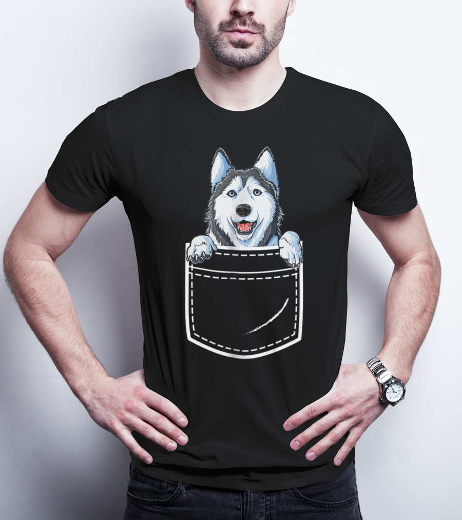 Siberian Husky Peeking From Your Front Pocket T-Shirt