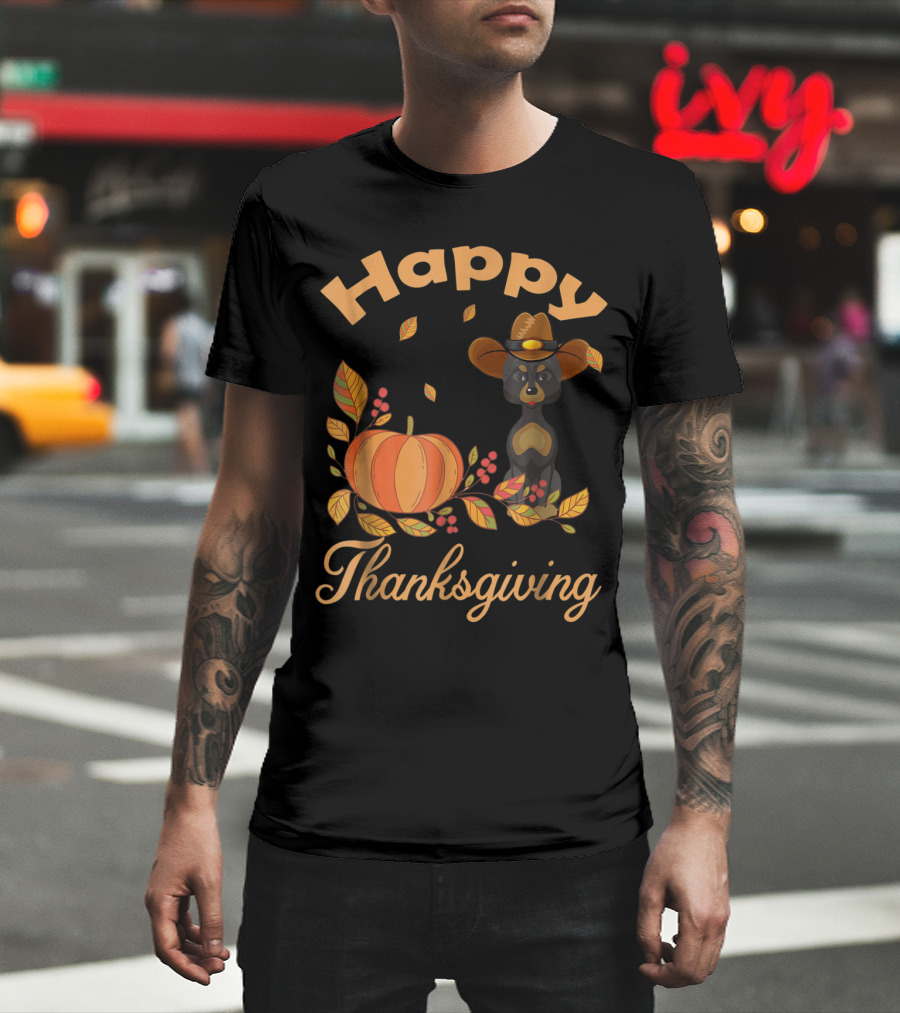 Happy Thanksgiving Great Danes Pilgrim Pumpkin Leaves T-Shirt