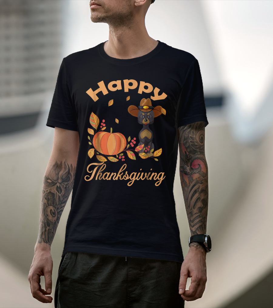 Happy Thanksgiving Great Danes Pilgrim Pumpkin Leaves T-Shirt