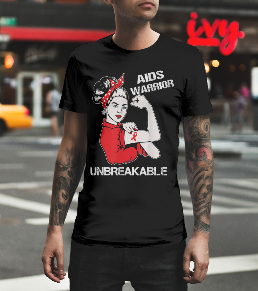 Aids Warrior Unbreakable Rosie The Riveter Ribbon Power T-Shirt