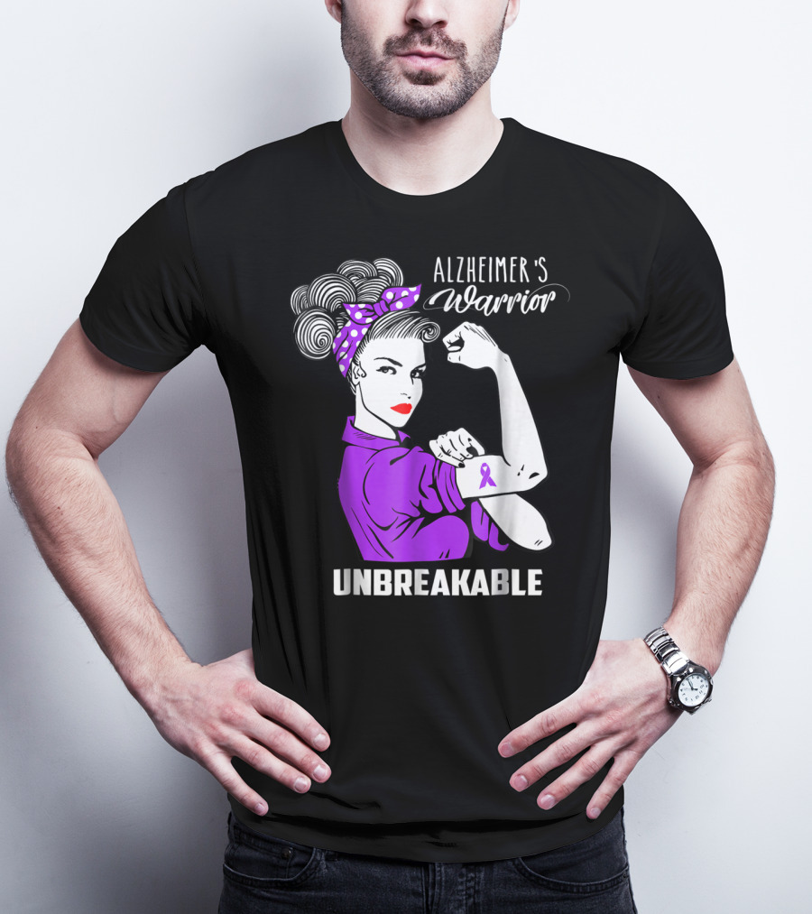 Alzheimer's Warrior Unbreakable Ribbon Retro Rosie T-Shirt