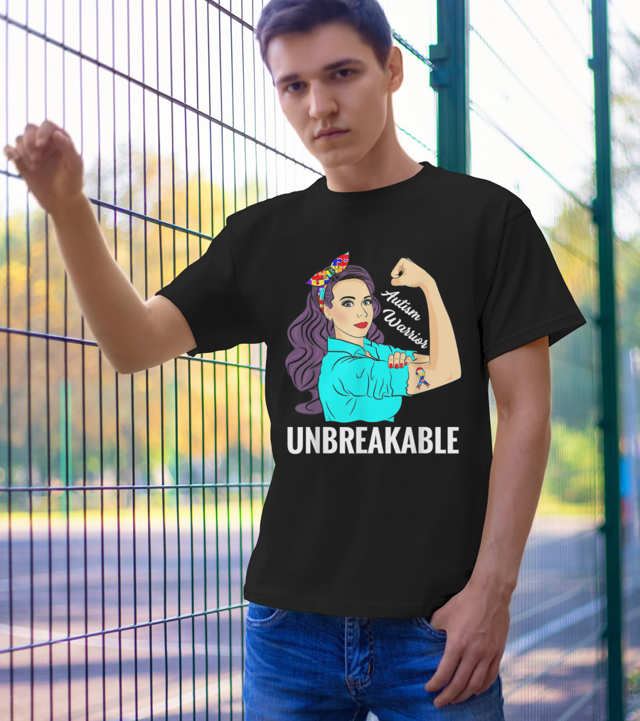 Autism Warrior Unbreakable Survivor Rosie The Riveter T-Shirt