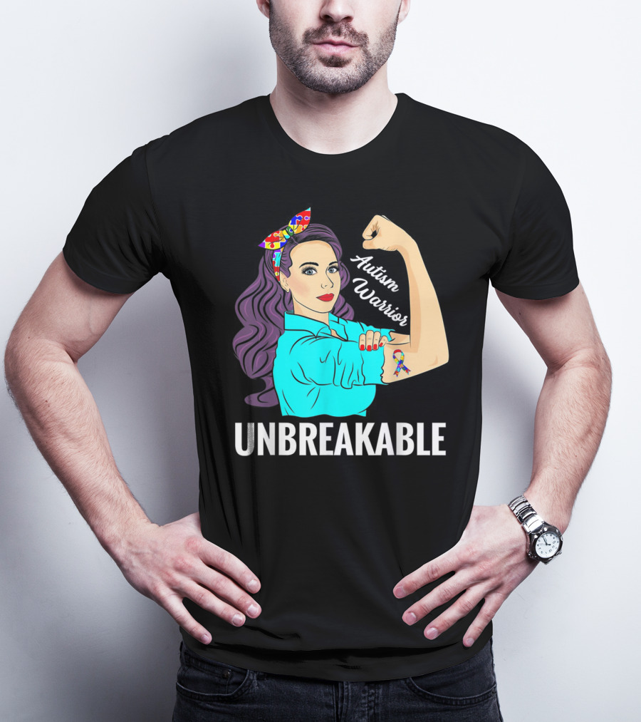 Autism Warrior Unbreakable Survivor Rosie The Riveter T-Shirt