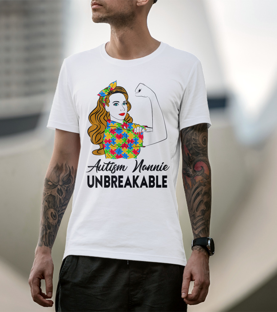 Unbreakable Autism Nannie Puzzle Pattern Awareness T-Shirt