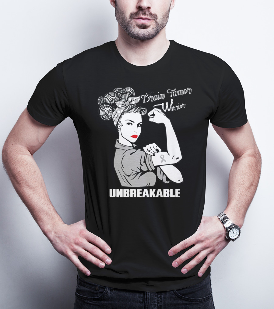 Brain Tumor Warrior Unbreakable Rosie The Riveter T-Shirt