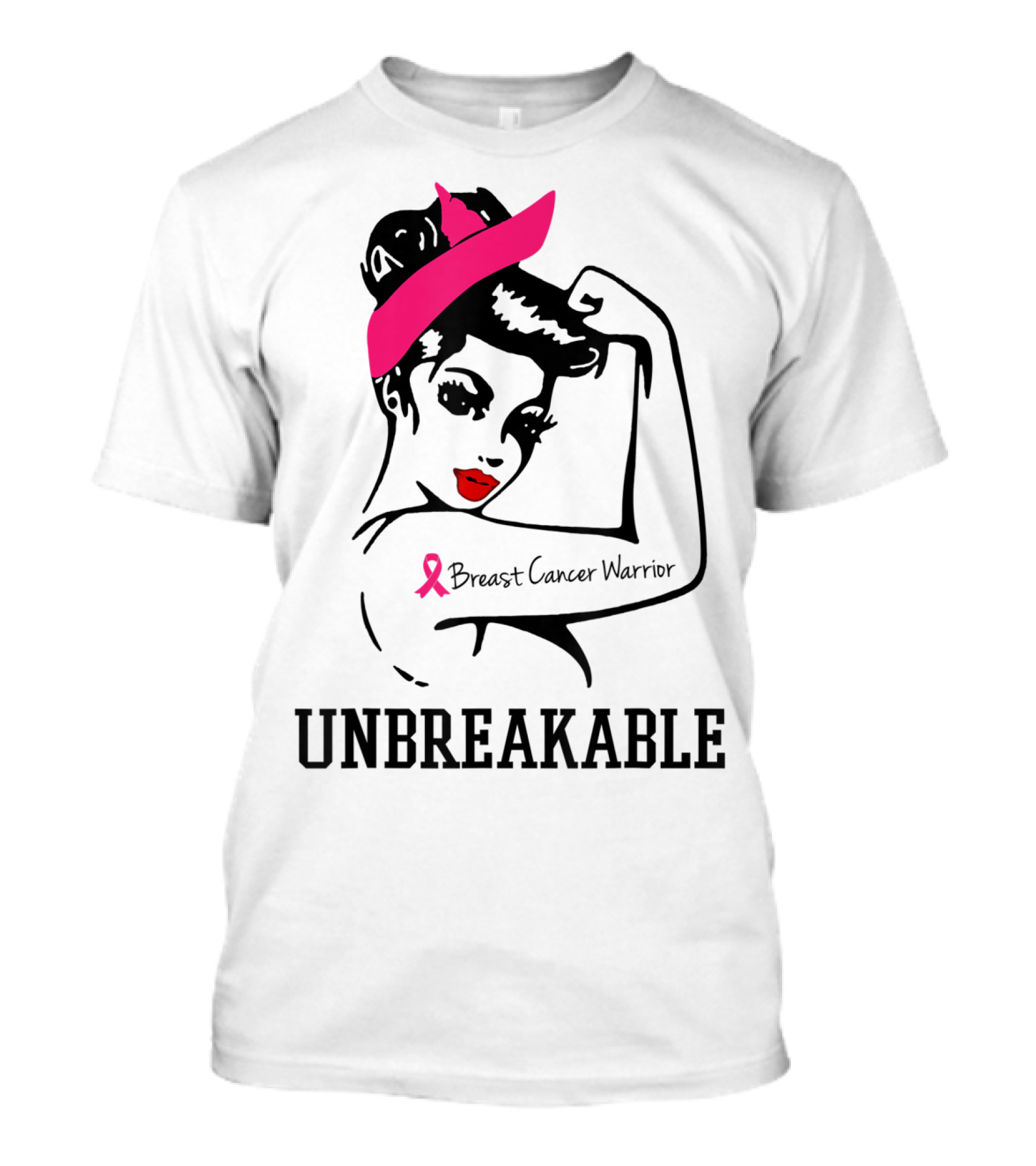 Unbreakable Breast Cancer Warrior Rosie The Riveter Pink T-Shirt