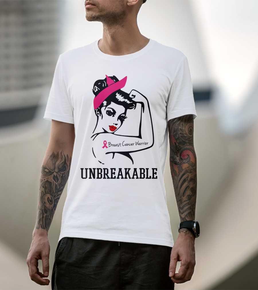 Unbreakable Breast Cancer Warrior Rosie The Riveter Pink T-Shirt