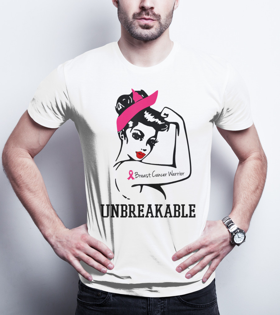 Unbreakable Breast Cancer Warrior Rosie The Riveter Pink T-Shirt
