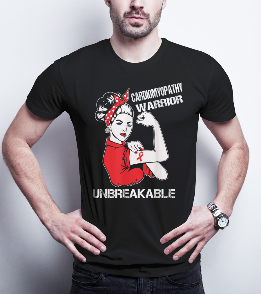 Cardiomyopathy Warrior Unbreakable Rosie Riveter Red T-Shirt