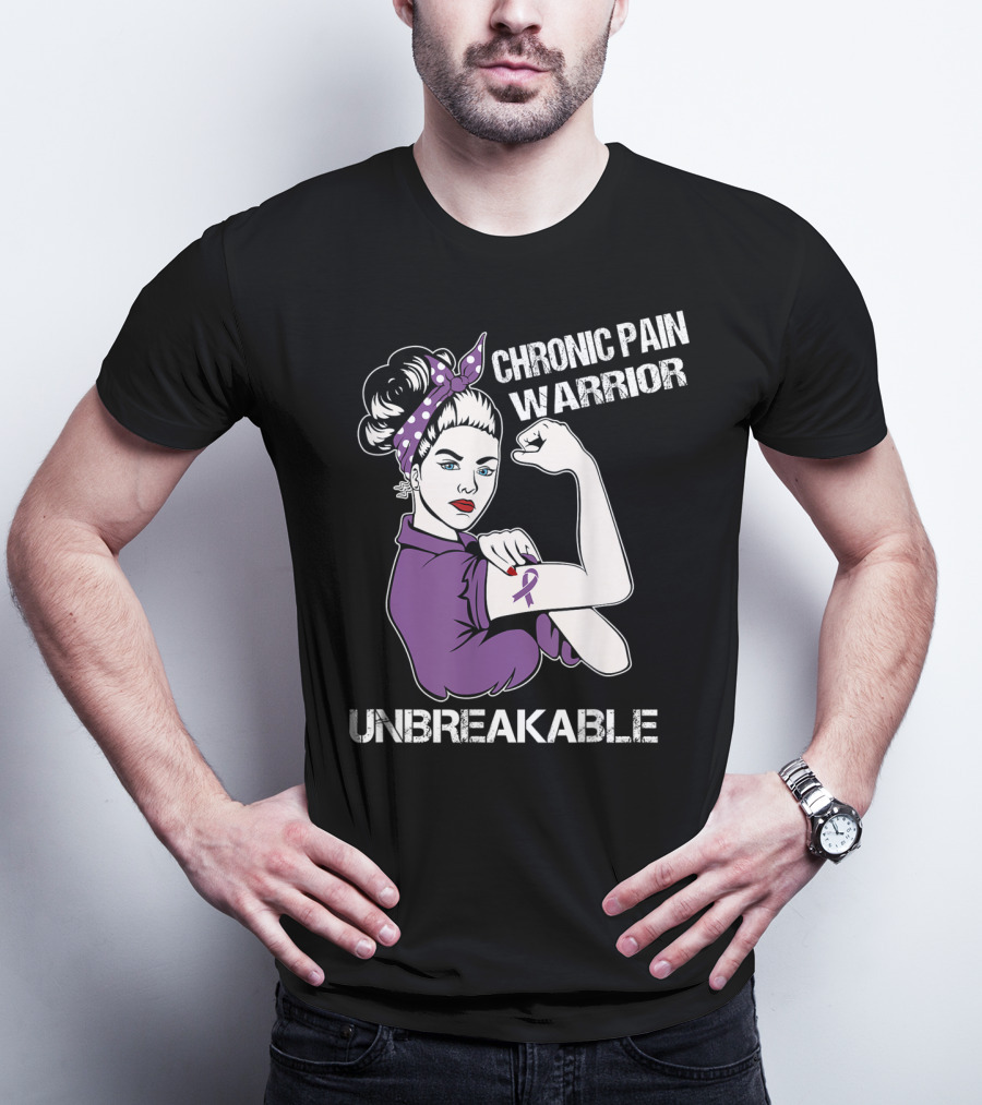 Chronic Pain Warrior Unbreakable Rosie Riveter Purple T-Shirt