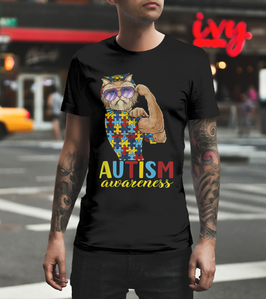 Autism Awareness Unbreakable Cat With Puzzle T-Shirt