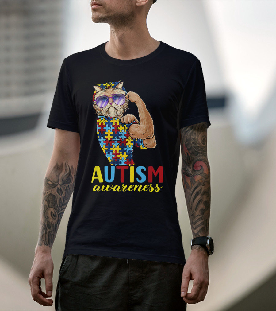 Autism Awareness Unbreakable Cat With Puzzle T-Shirt