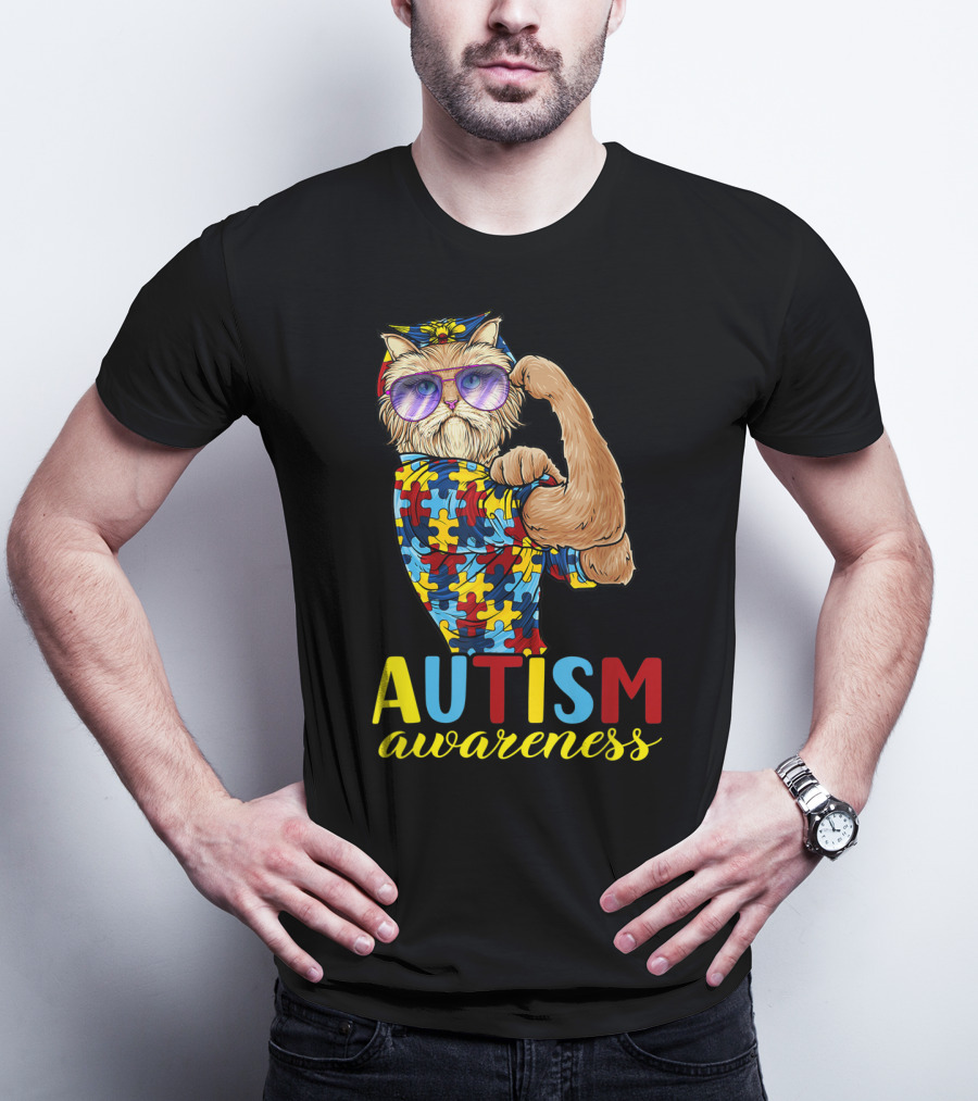Autism Awareness Unbreakable Cat With Puzzle T-Shirt