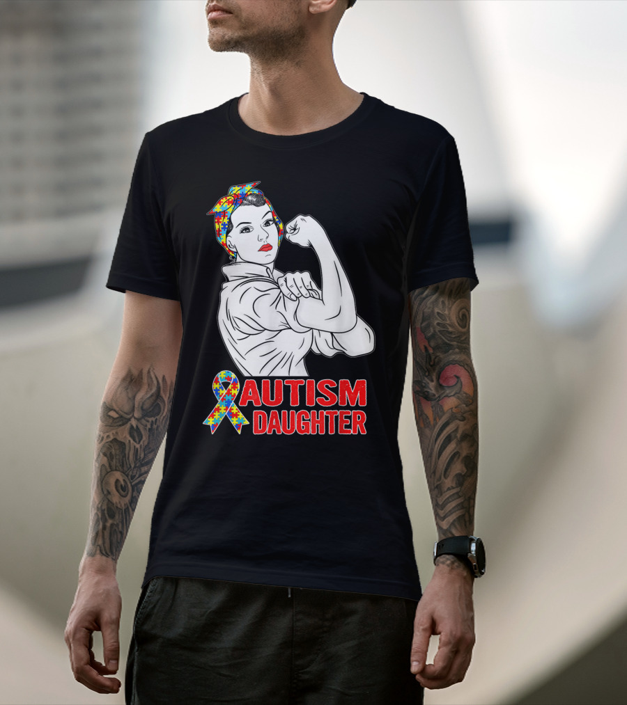 Autism Daughter Unbreakable Rosie The Riveter Autism Awareness Puzzle T-Shirt
