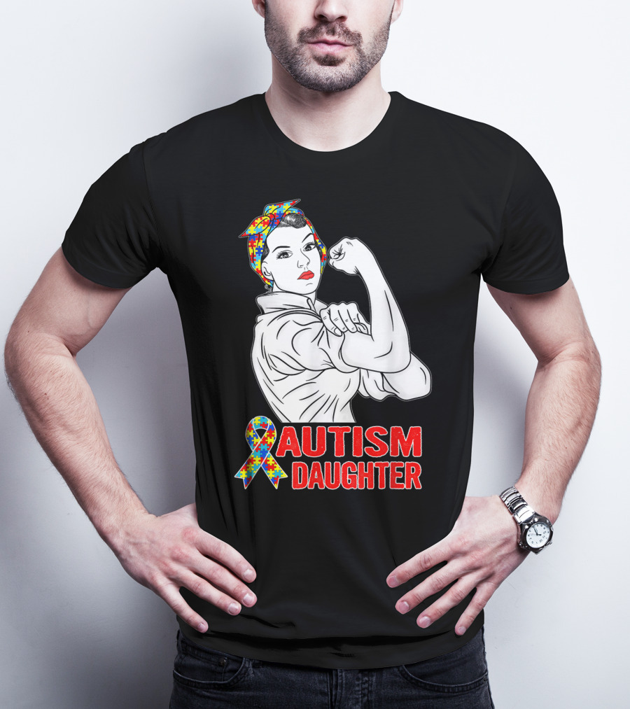 Autism Daughter Unbreakable Rosie The Riveter Autism Awareness Puzzle T-Shirt