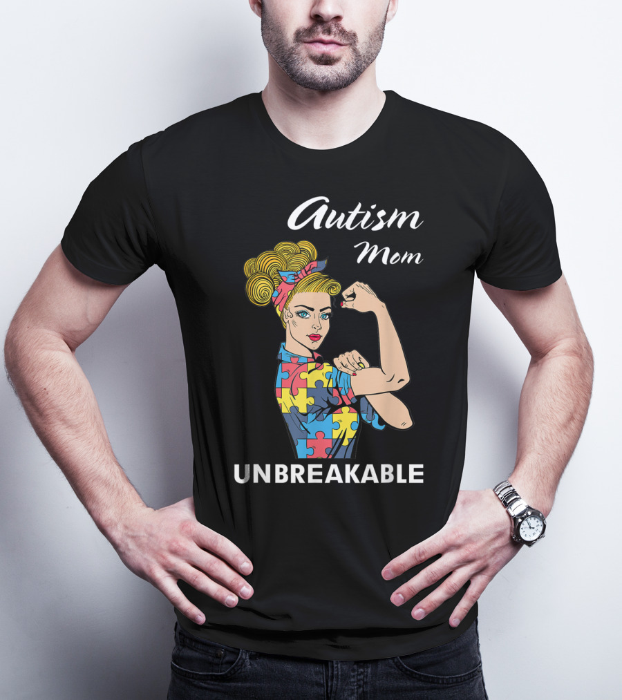 Autism Mom Unbreakable Puzzle Piece Strong Women Empowerment T-Shirt