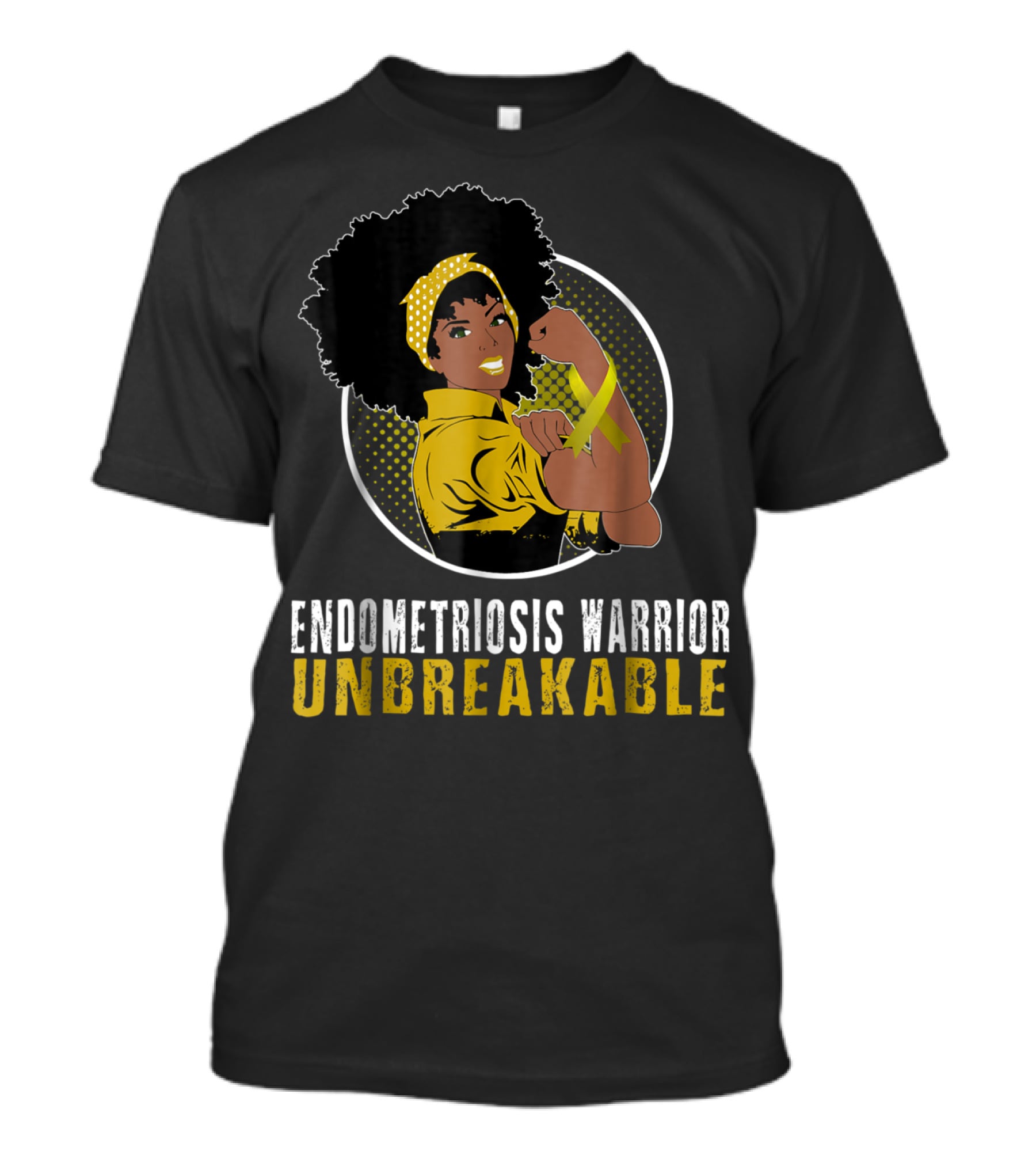 Endometriosis Warrior Unbreakable Afro Woman Yellow Bandana T-Shirt