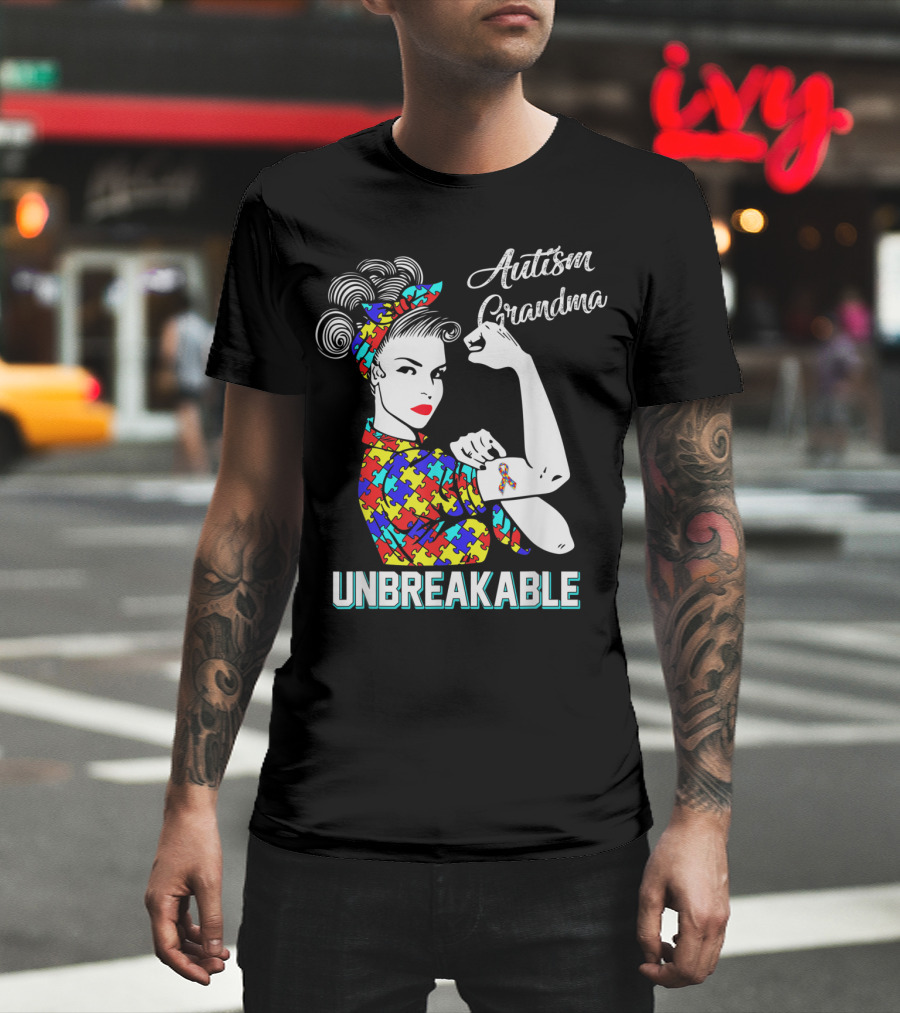 Autism Grandma Unbreakable Puzzle Pattern Awareness T-Shirt