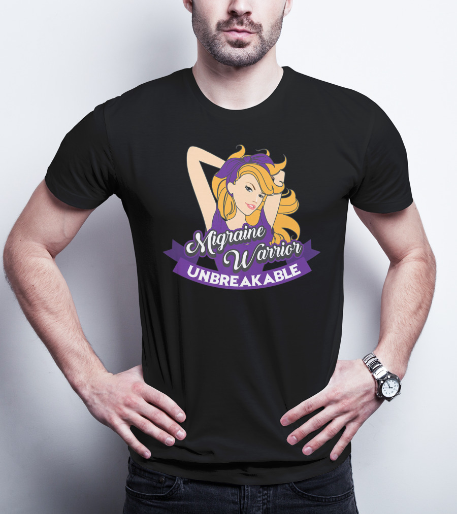 Migraine Warrior Unbreakable Awareness UP Purple Rosie Riveter T-Shirt