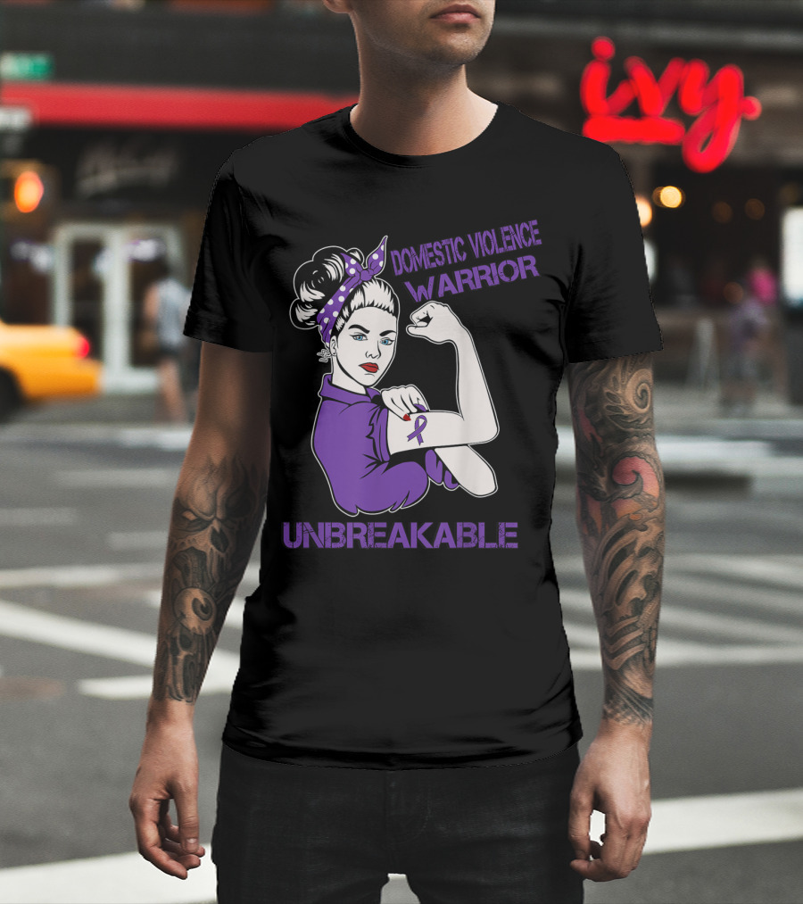 Domestic Violence Warrior Unbreakable Purple Ribbon Empowerment T-Shirt