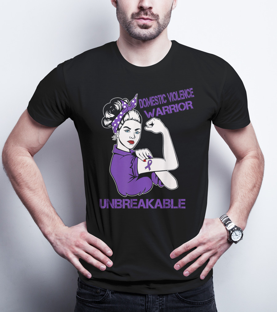 Domestic Violence Warrior Unbreakable Purple Ribbon Empowerment T-Shirt