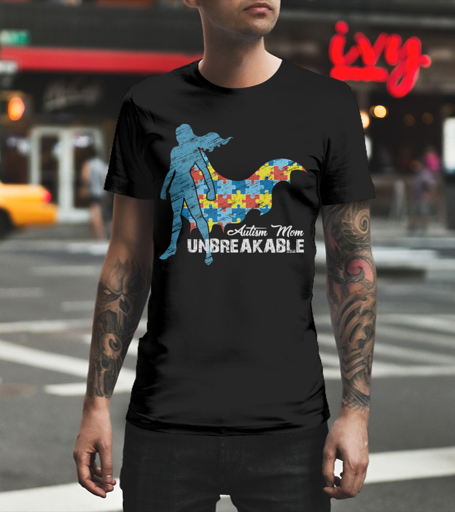 Autism Mom Unbreakable Puzzle Cape Superhero T-Shirt