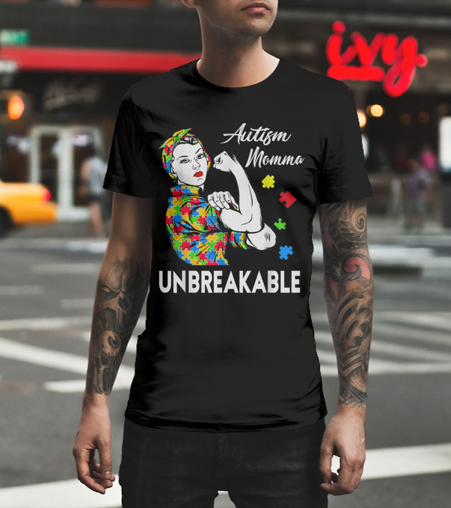 Autism Momma Unbreakable Puzzle Piece Awareness T-Shirt