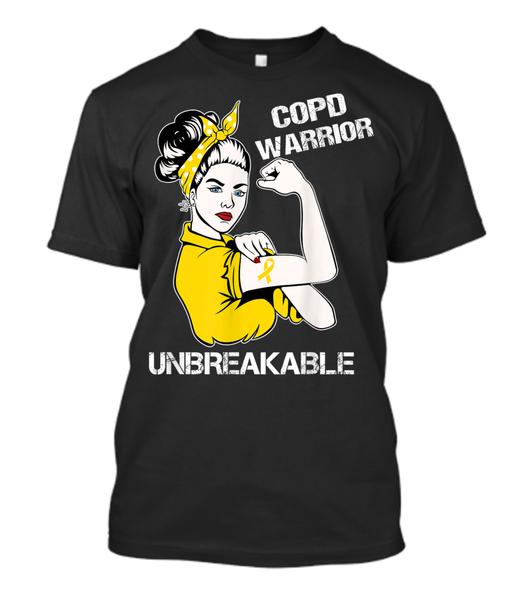 COPD Warrior Unbreakable Rosie Riveter Style Yellow T-Shirt
