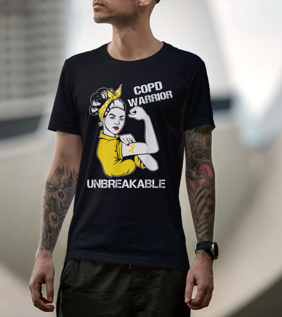 COPD Warrior Unbreakable Rosie Riveter Style Yellow T-Shirt