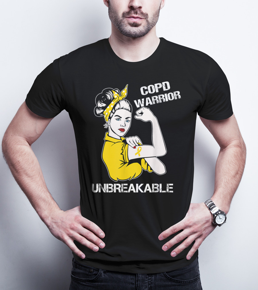COPD Warrior Unbreakable Rosie Riveter Style Yellow T-Shirt