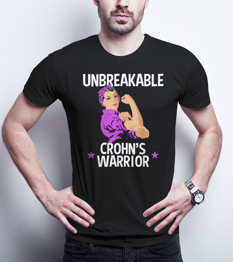 Unbreakable Crohn's Warrior Purple Awareness Rosie The Riveter T-Shirt
